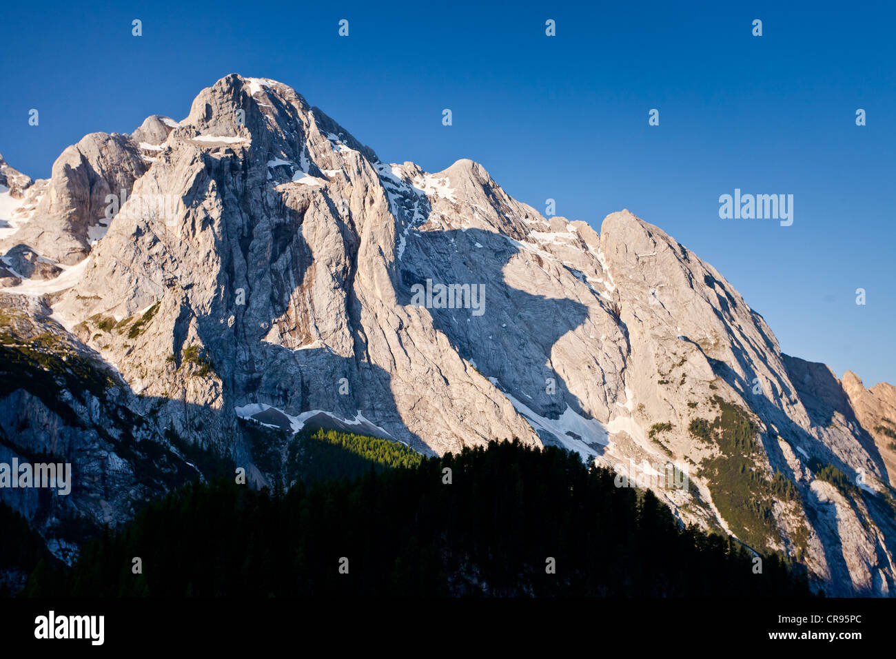 Mt Gran Vernel during climb of Mt Marmolata, fixed rope route on west ...