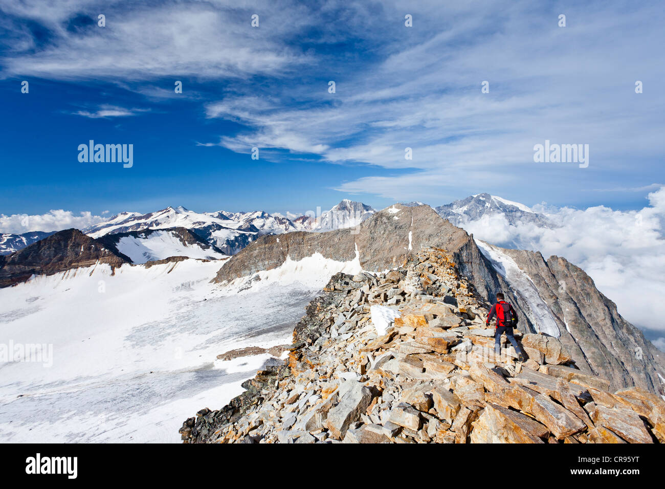 Descending from Hohe Angelus mountain, Ortler mountain, Monte Zebru and ...