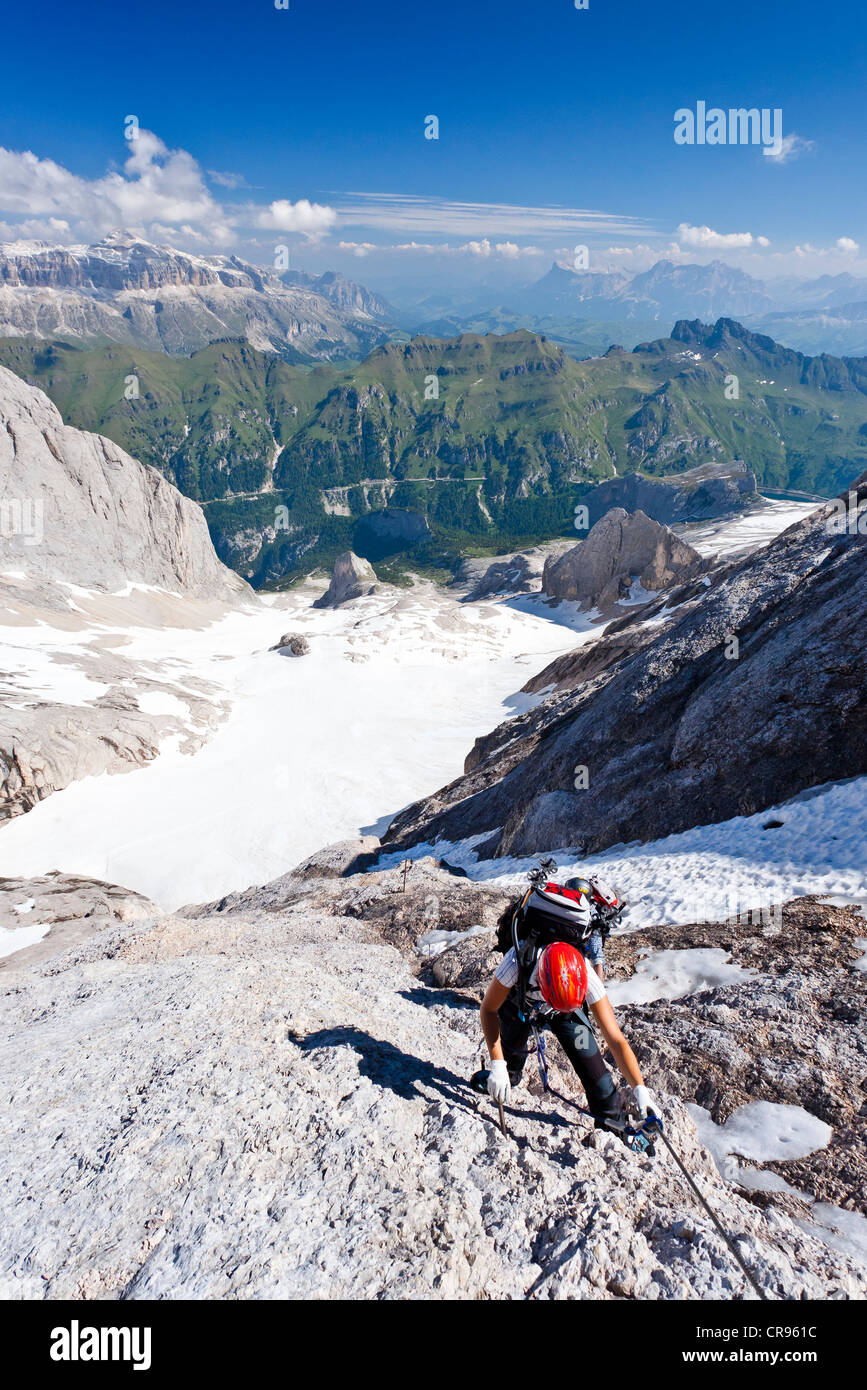 Climbing Marmolada mountain, view of Sellastock mountain ...