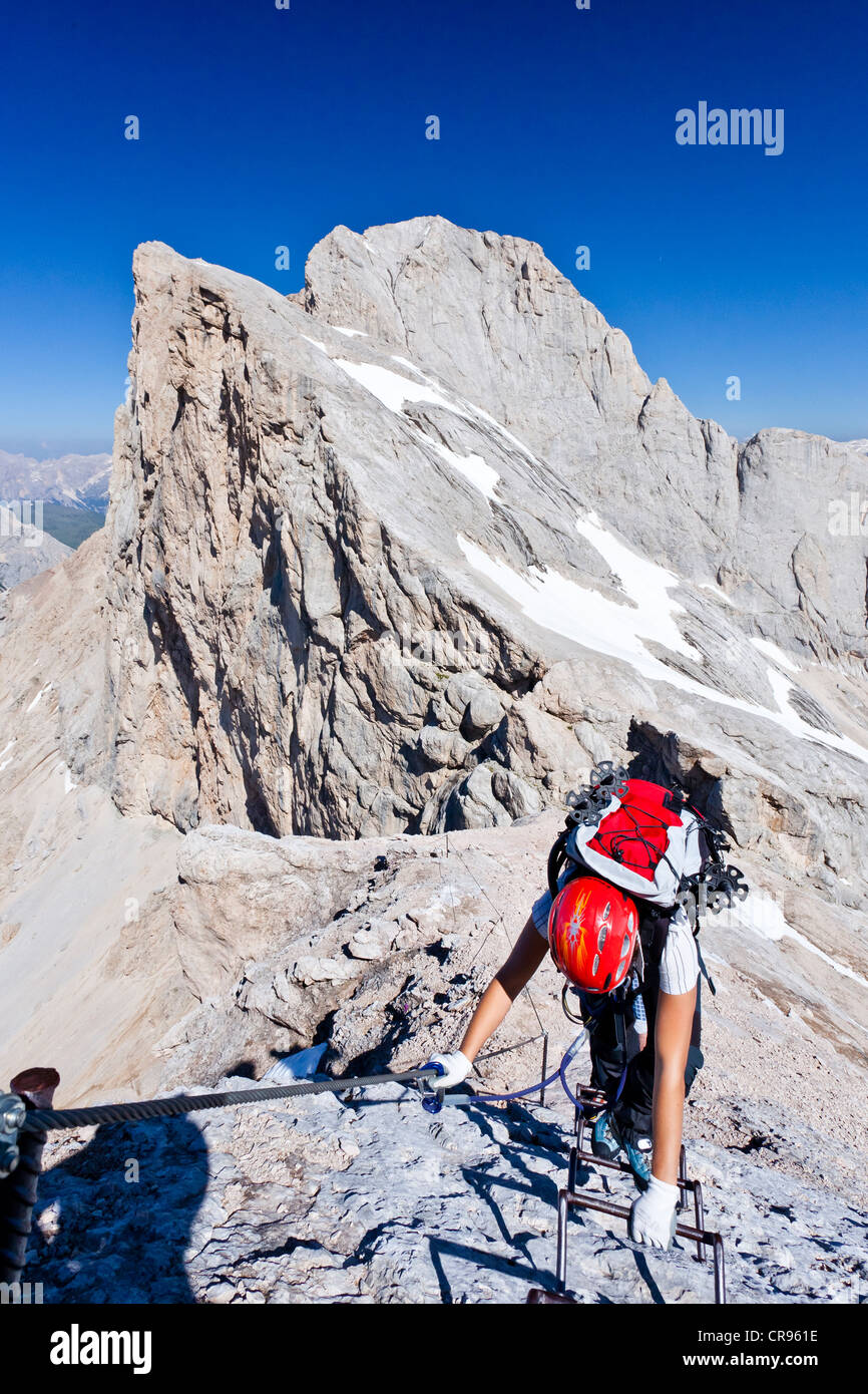 Climbing Marmolada mountain, Westgrat fixed rope route, Dolomites ...