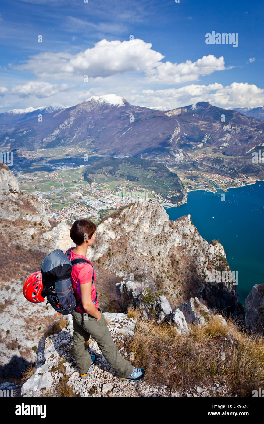 Cima Rocca fixed rope route, view of Lake Garda, Riva and Nago-Torbole ...