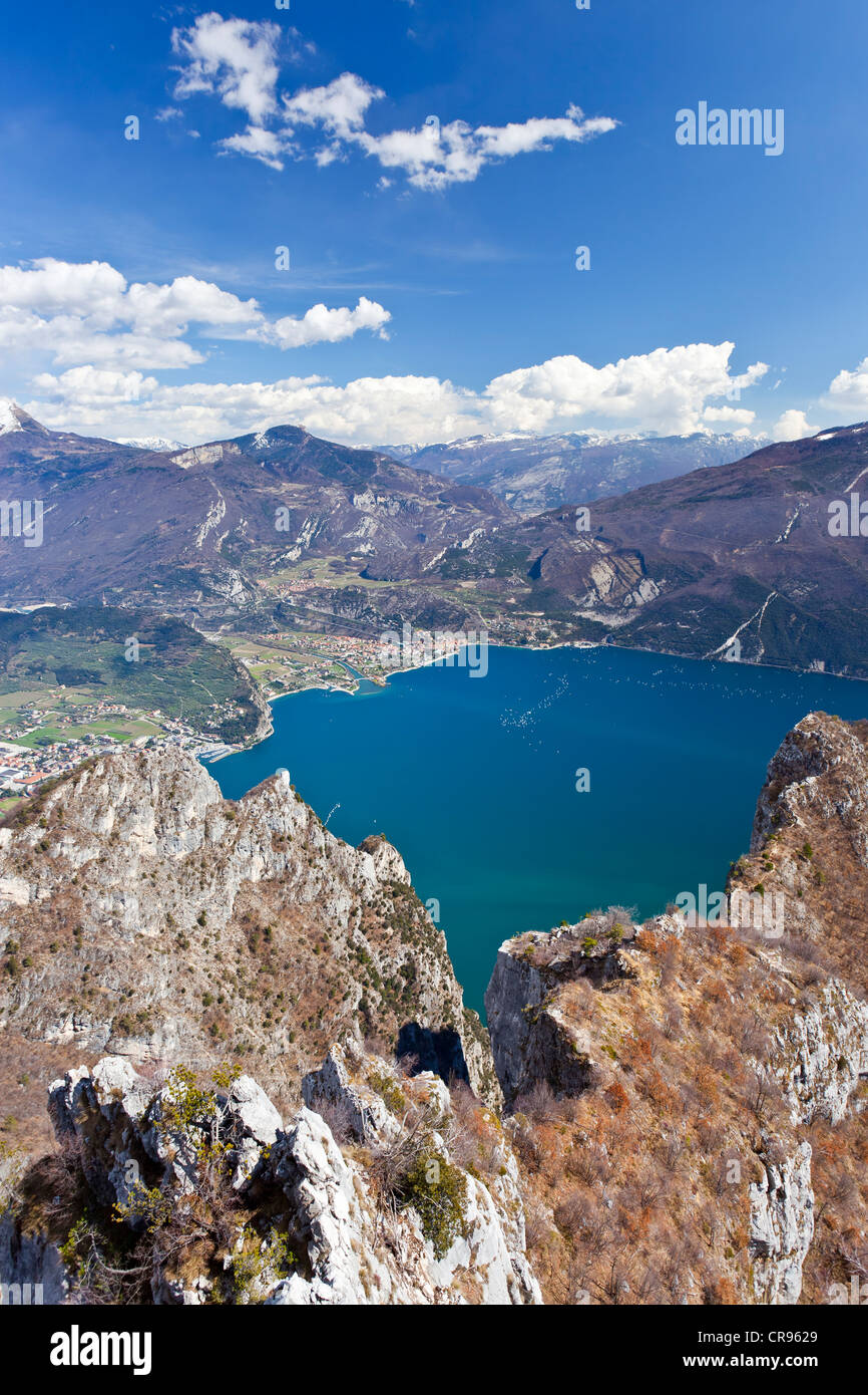 Cima Rocca fixed rope route, view of Lake Garda, Riva and Nago-Torbole ...