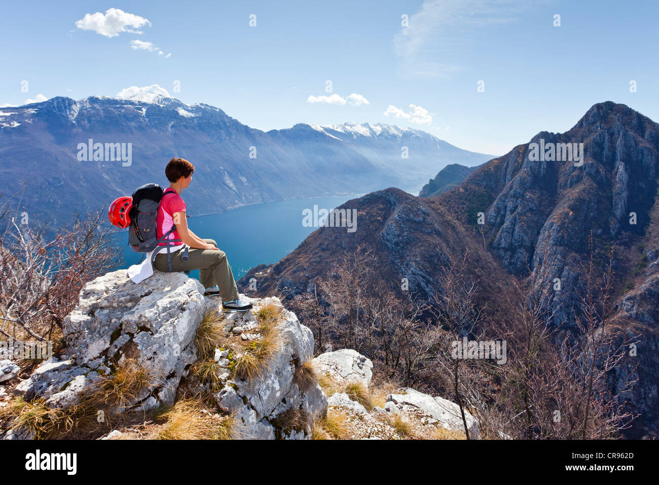 Cima Rocca fixed rope route, view of Lake Garda, Riva and Nago-Torbole ...