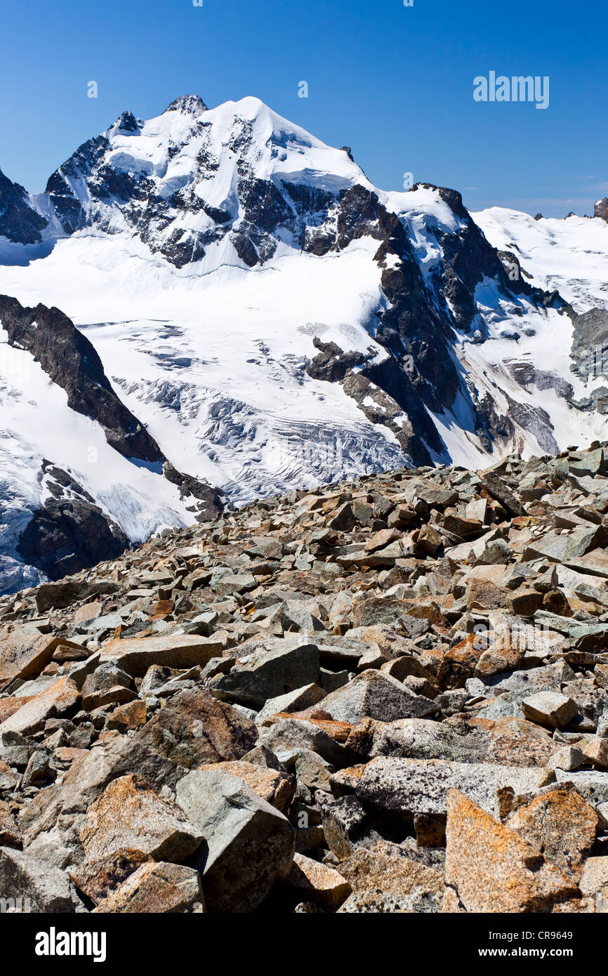 View from Piz Tschierva Mountain towards Piz Roseg Mountain, Bernina ...