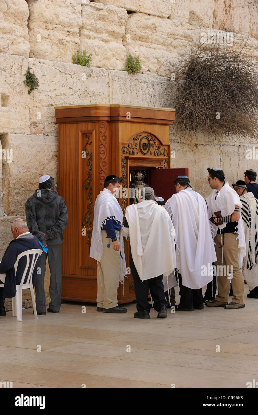 At the Wailing Wall, Western Wall, the Torah scroll is removed from the ...