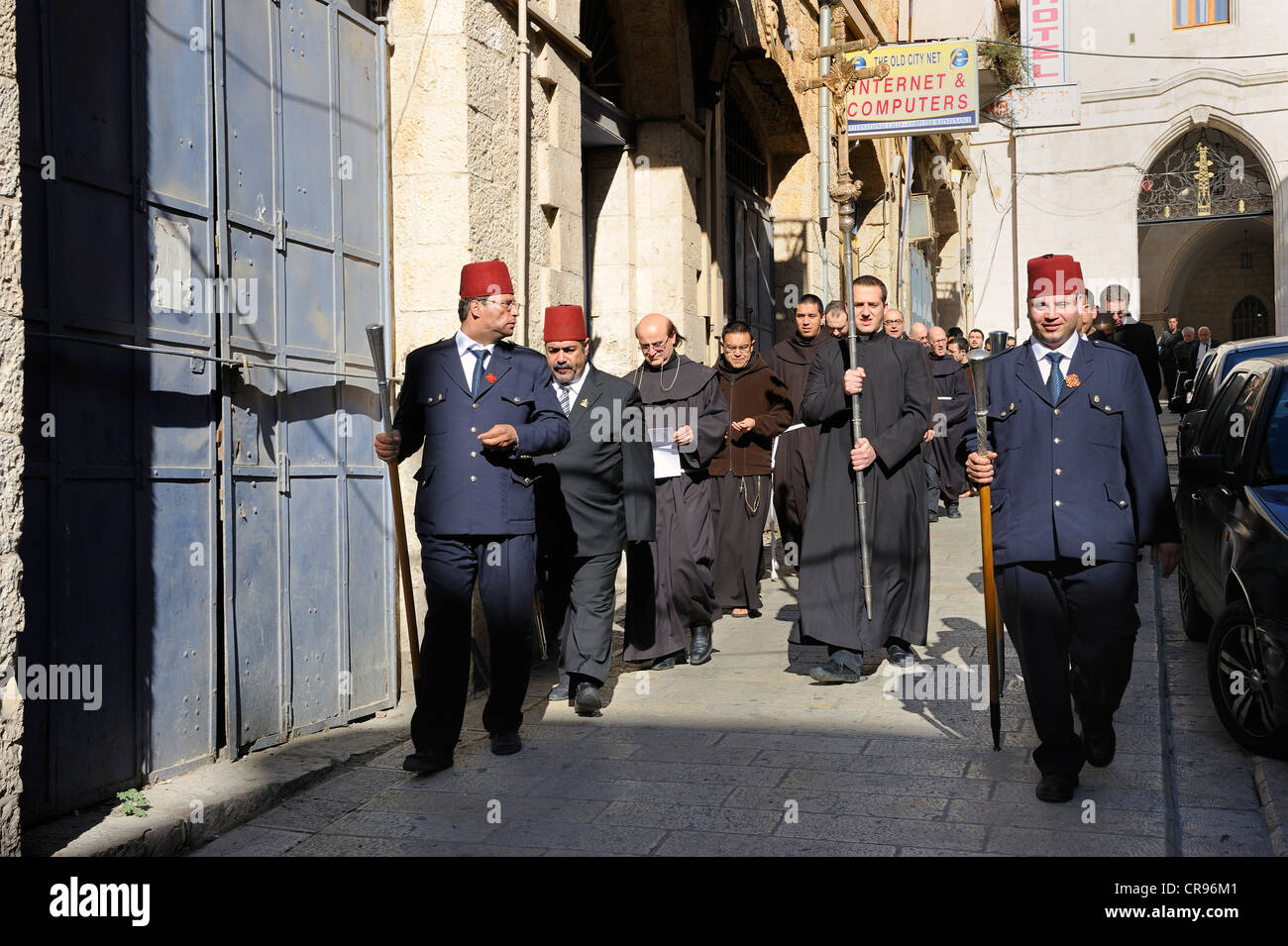 Patriarch of the Latin Patriarchate of Jerusalem being escorted by a ...