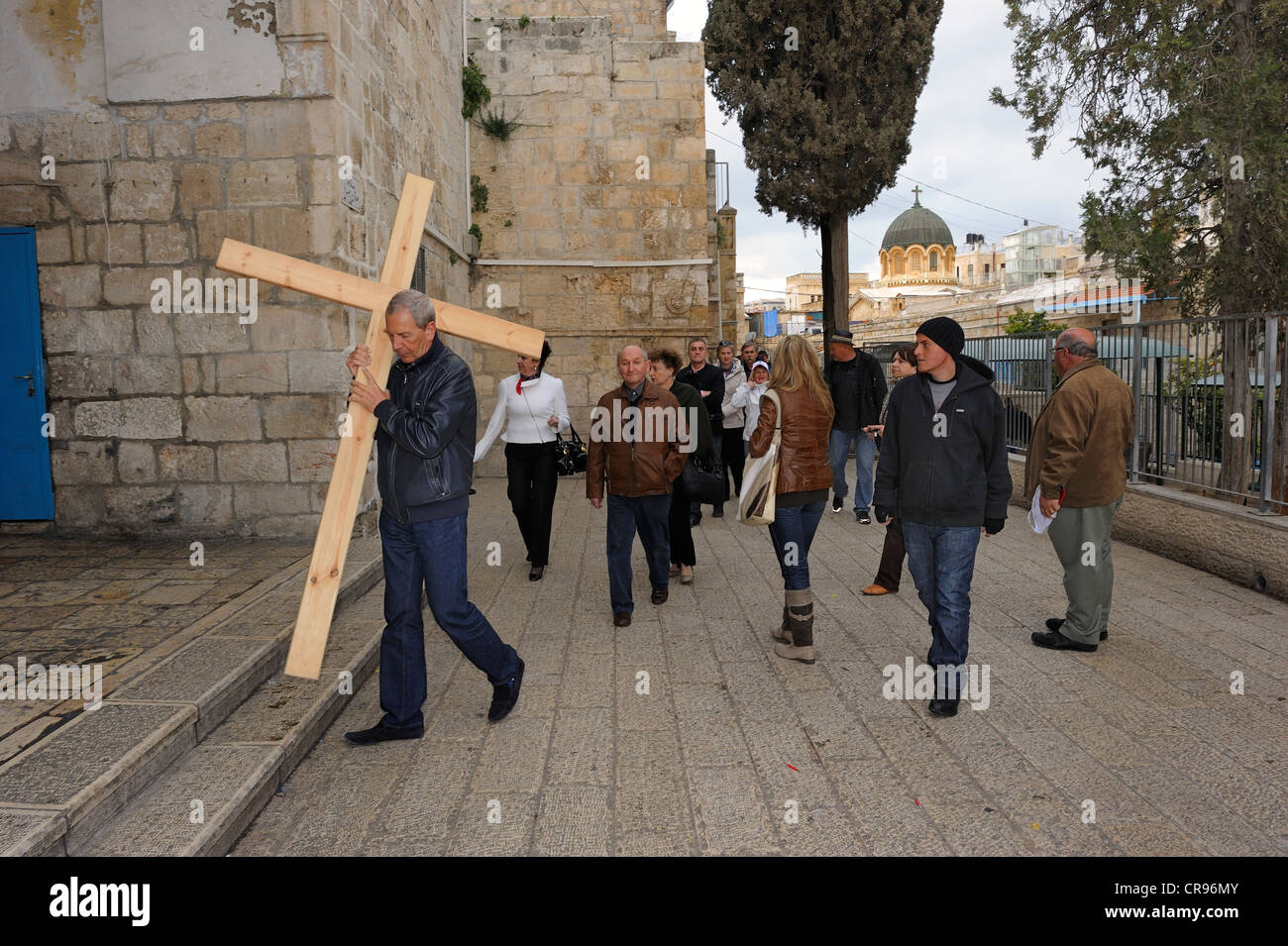 Russian pilgrims with cross on the Via Dolorosa, Arab Quarter in the ...
