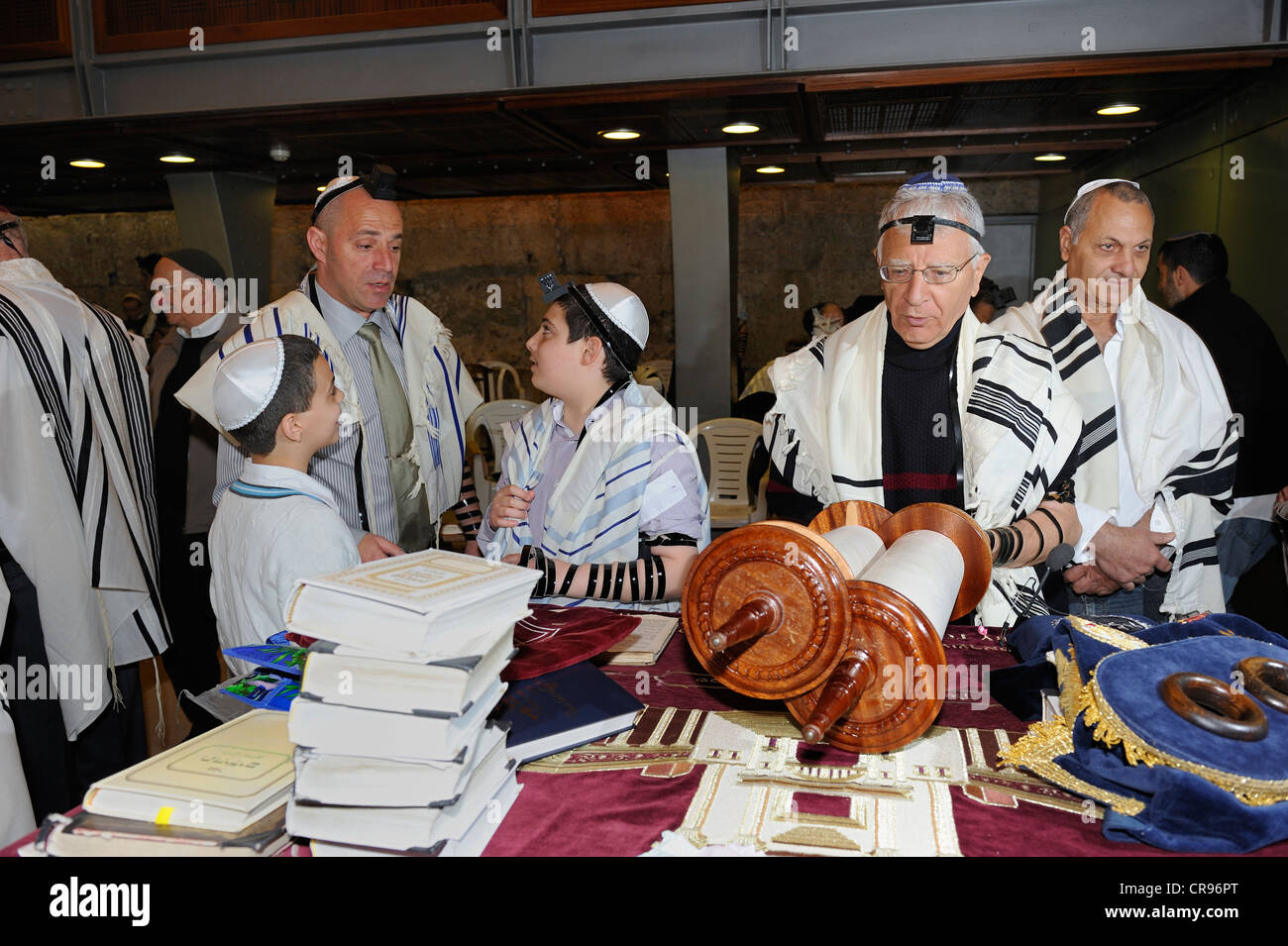Bar Mitzvah, Jewish coming of age ritual, Torah scroll laid out on the ...