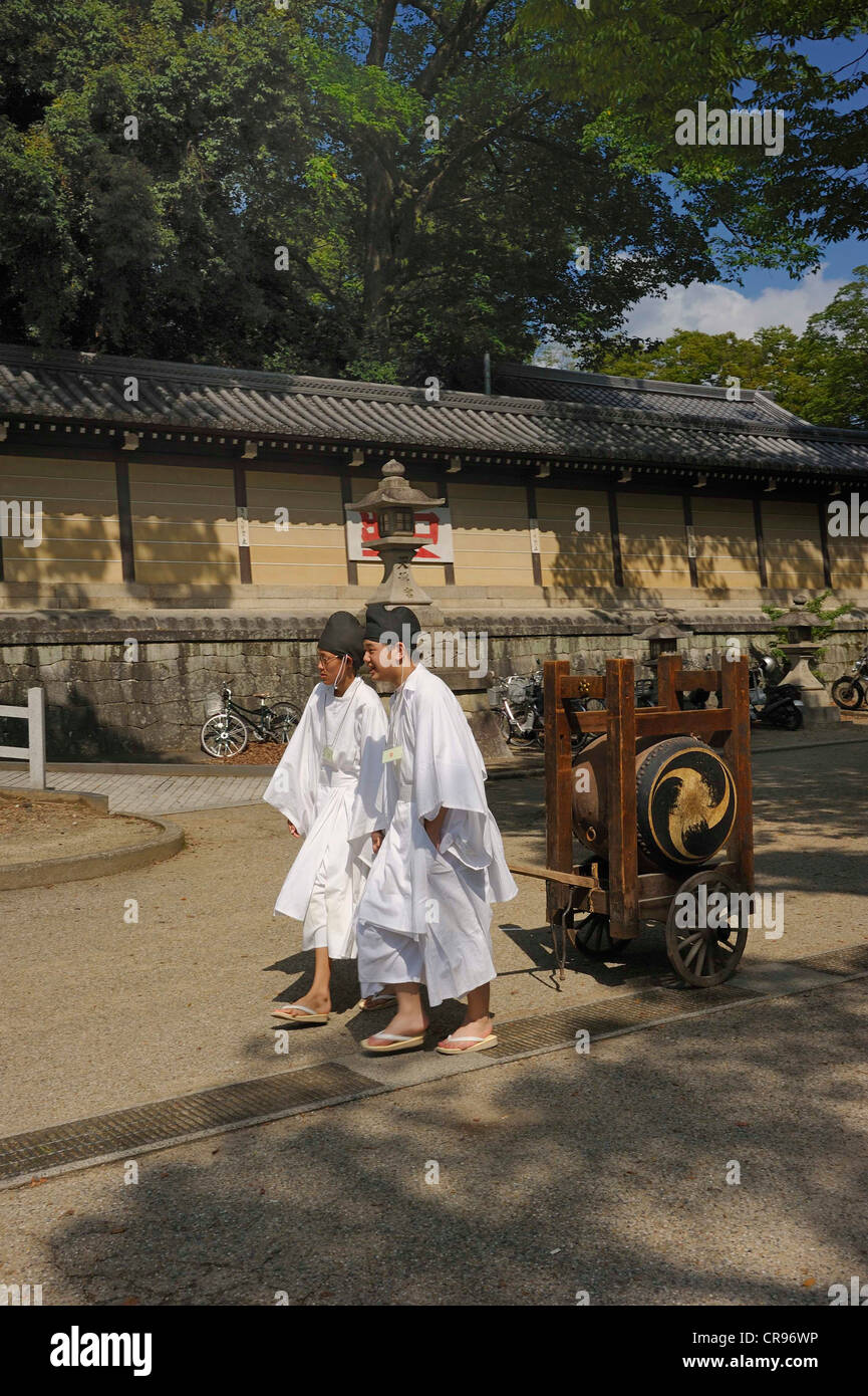 Young people drawing a drum cart at a temple festival, Matsuri Festival ...