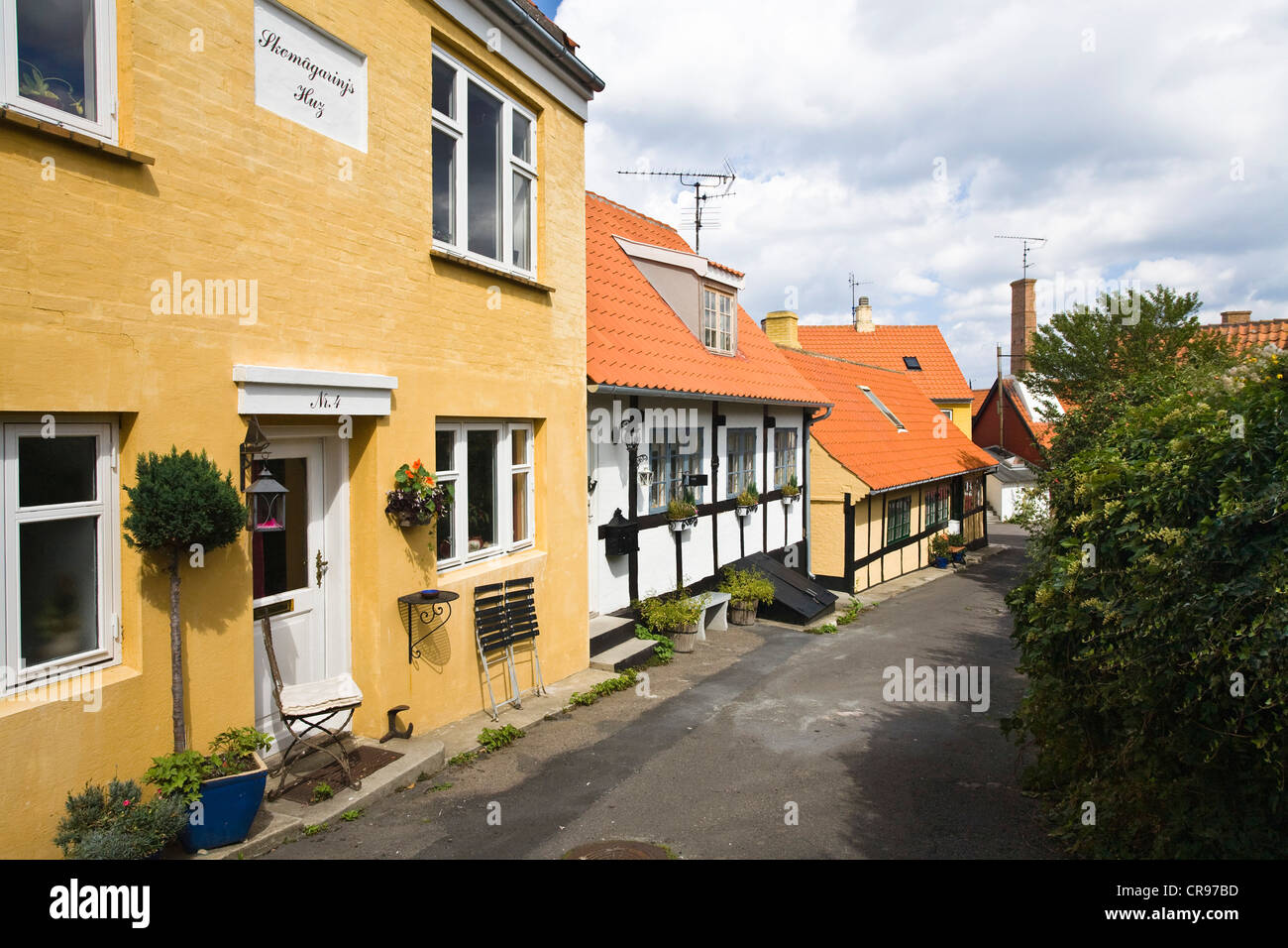 Row of Timber-framed houses in Gudhjem village, Bornholm, Denmark ...