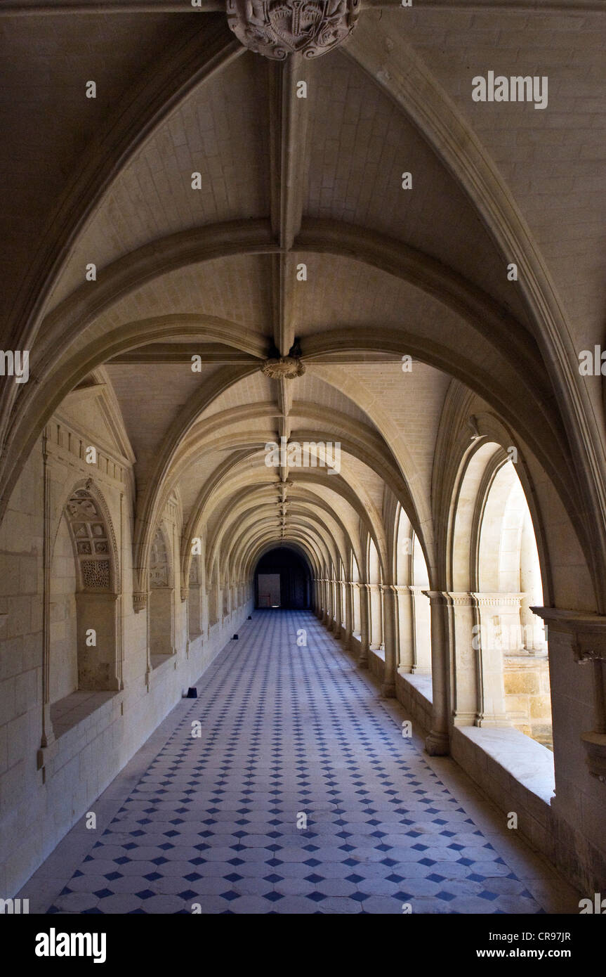 Medieval cloister, Abbaye de Fontevraud abbey, Aquitaine Romanesque ...
