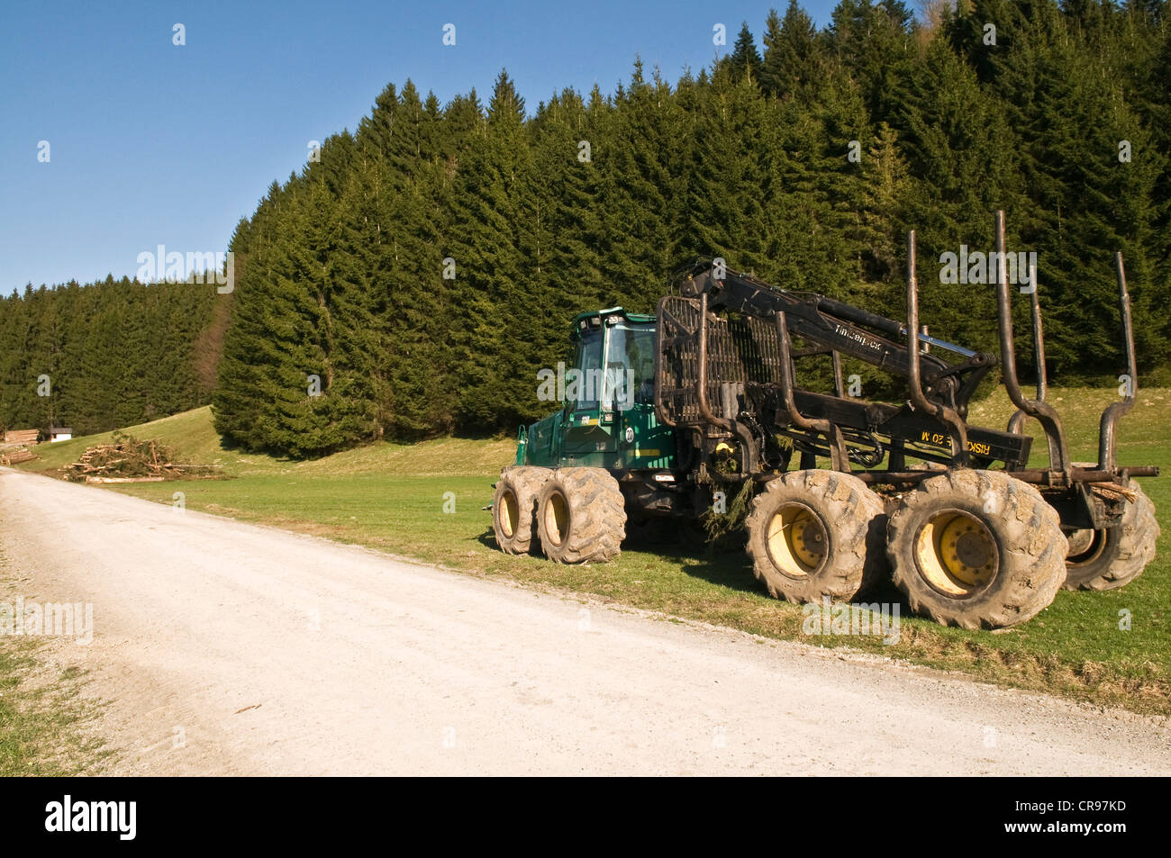 Timber and a tree handling machine, above Bad Wiessee, Lake Tegernsee ...