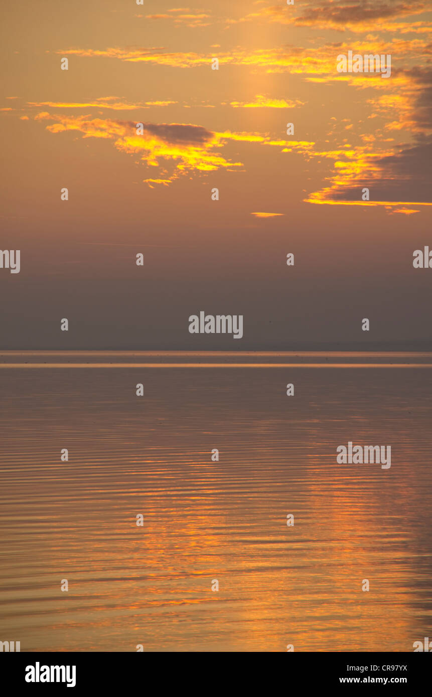 Lake Neusiedl after sunset, steppe lake, Pannonian climate, National ...