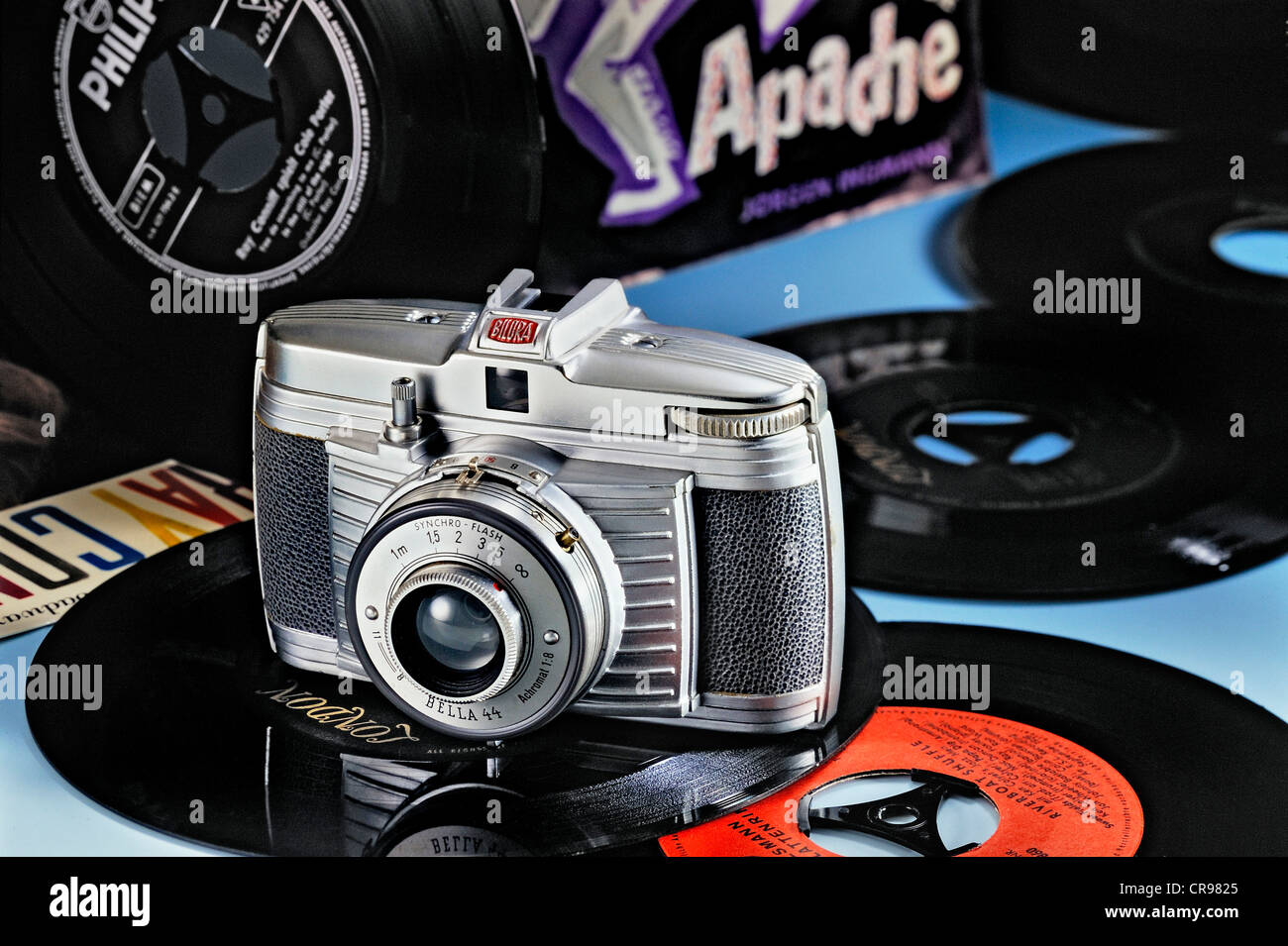 Bilora Bella 44, camera from the 60s with single records Stock Photo ...
