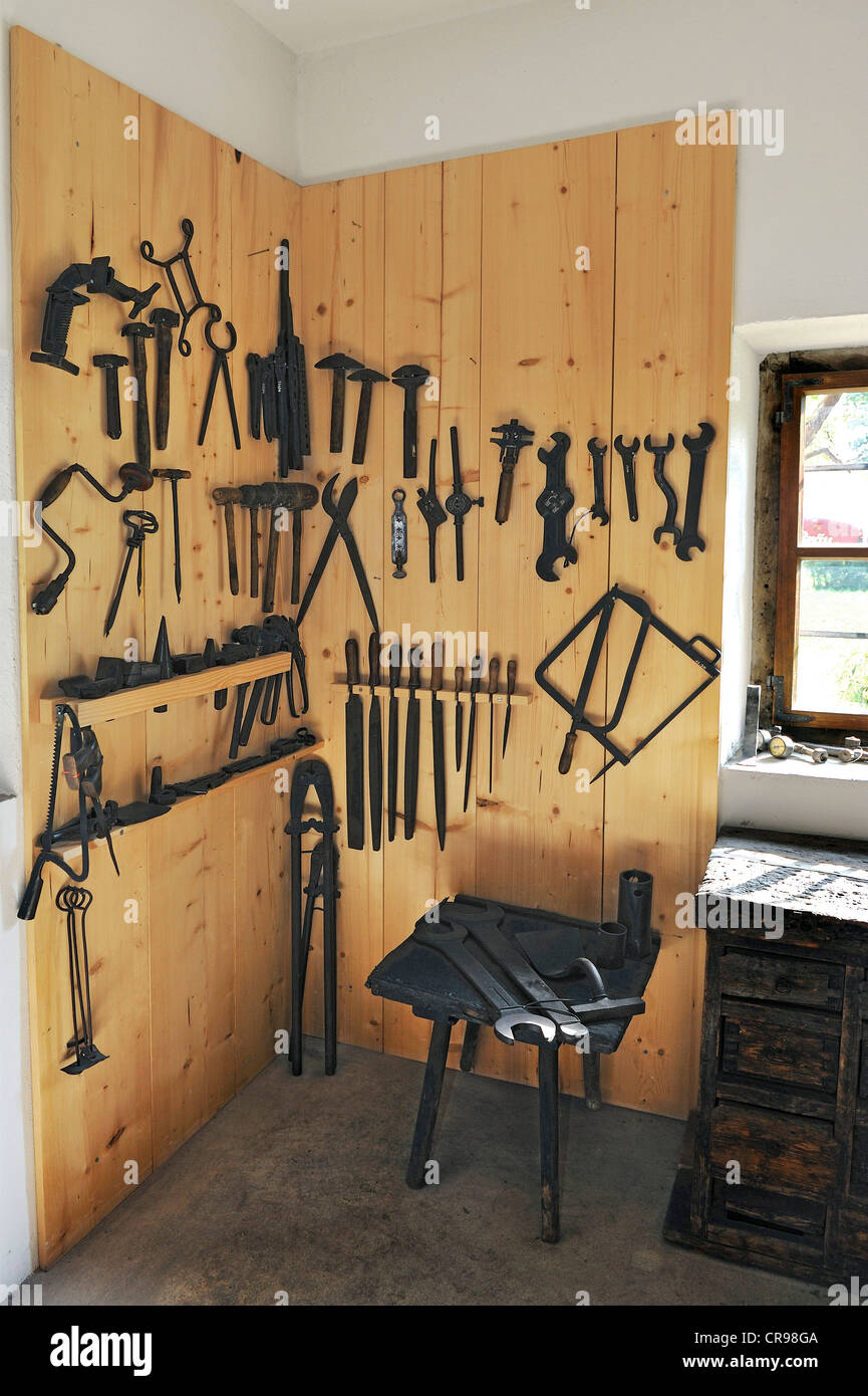 Old tools in the blacksmith's workshop, Bauernhausmuseum Amerang ...