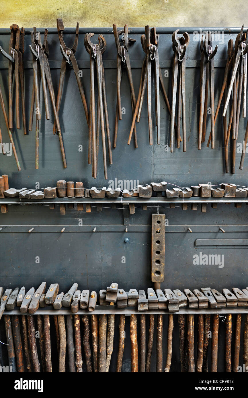 Section of the MVG-Museum where old tools are being exhibited, aligning ...