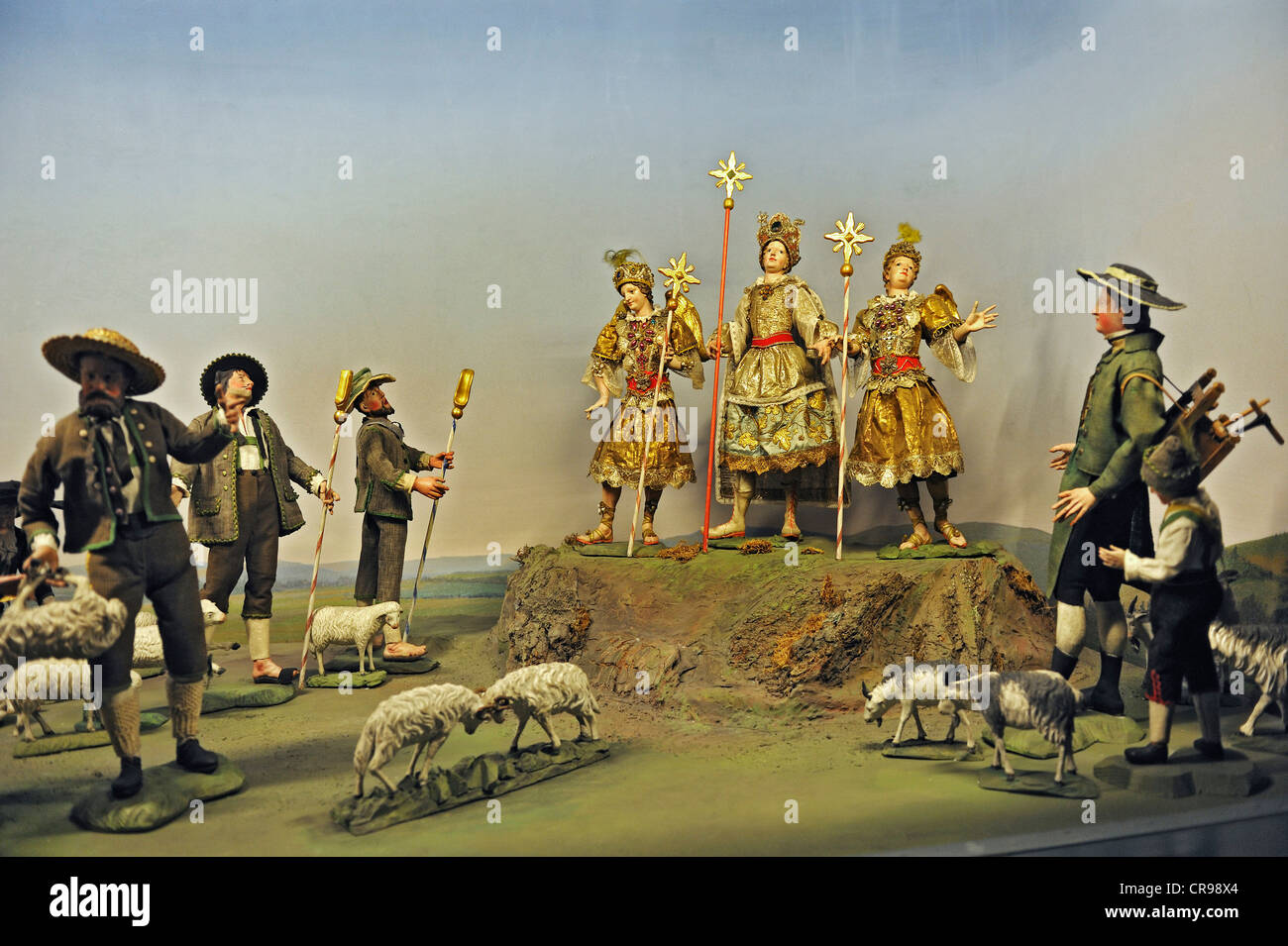 Crib collection, proclamation to the shepherds from a Nativity Scene in North Tyrol from circa ...