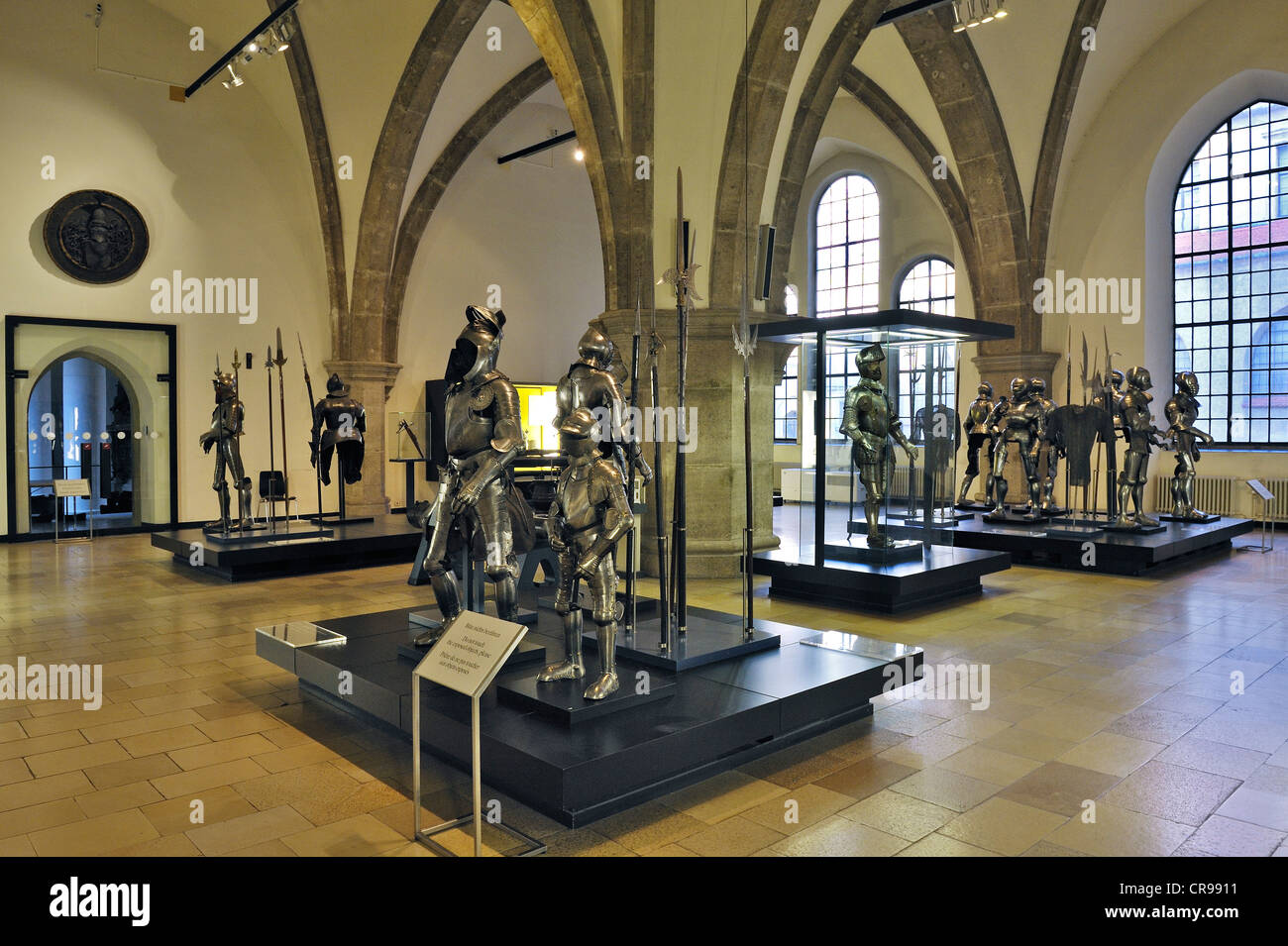 Hall with medieval armour, full plate armour, southern Germany, 16th ...