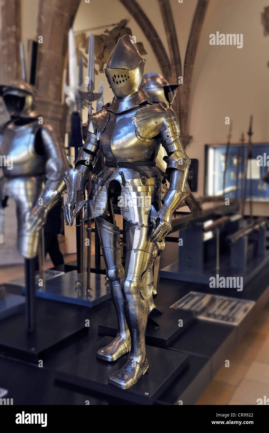 Hall with medieval armour, full plate armour from southern Germany ...