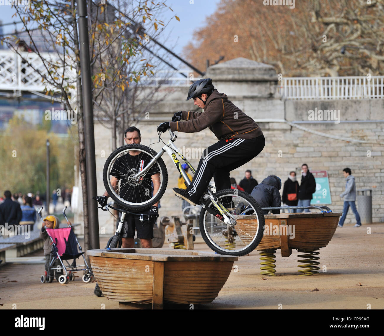 Bicycle acrobatics, Lyon, France Stock Photo - Alamy