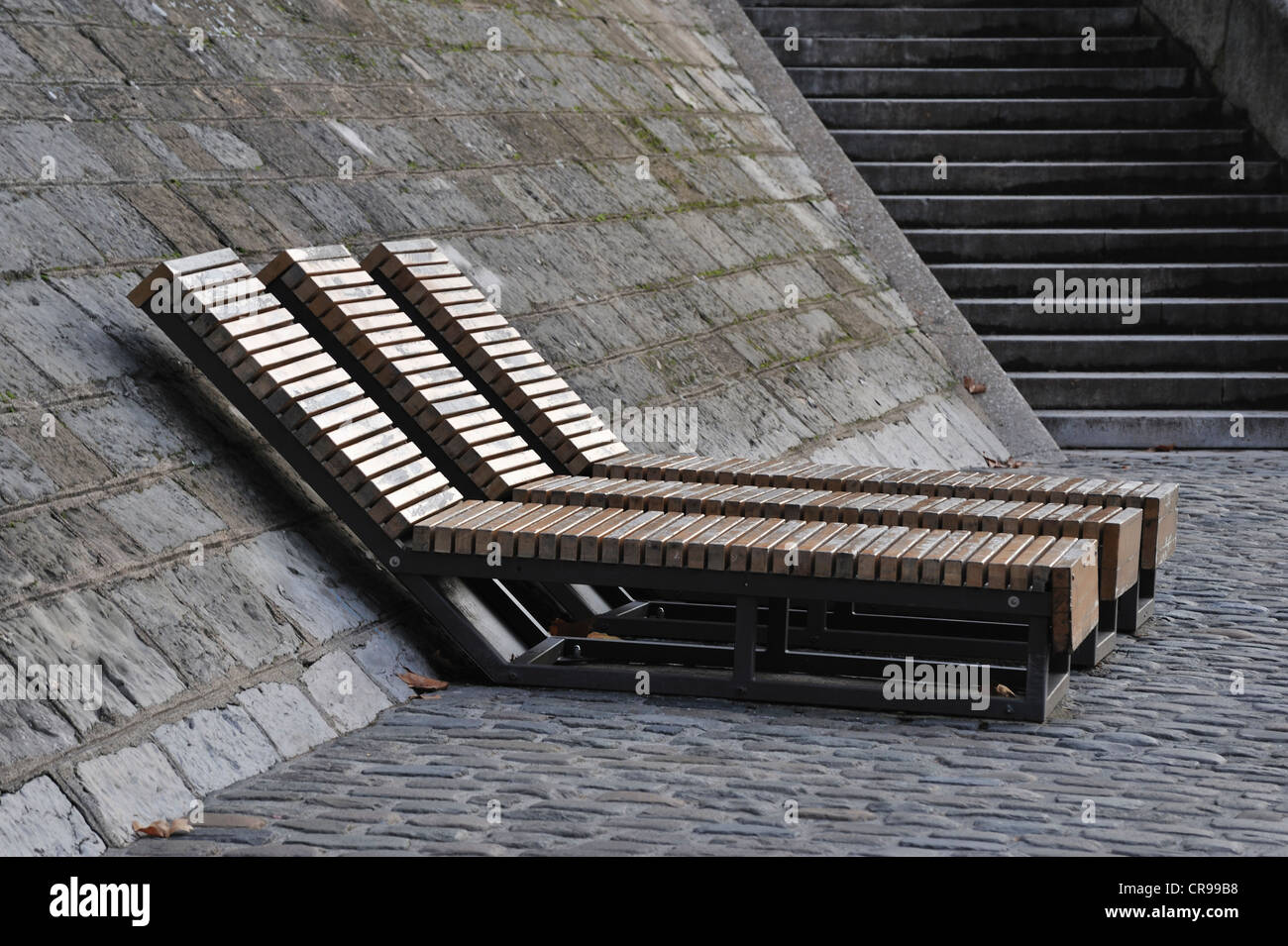 Reclining benches, Lyon, France Stock Photo - Alamy