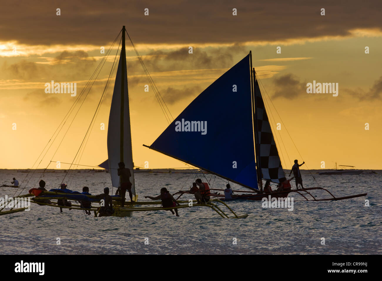 Sail boats at sunset, Boracay Island, Aklan Province, Philippines Stock ...