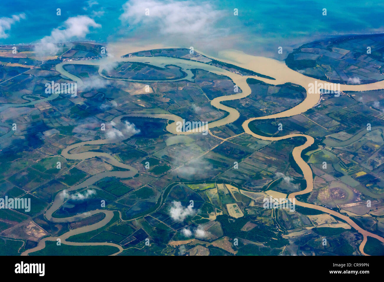 Aerial view of river flowing through the land, Philippines Stock Photo ...