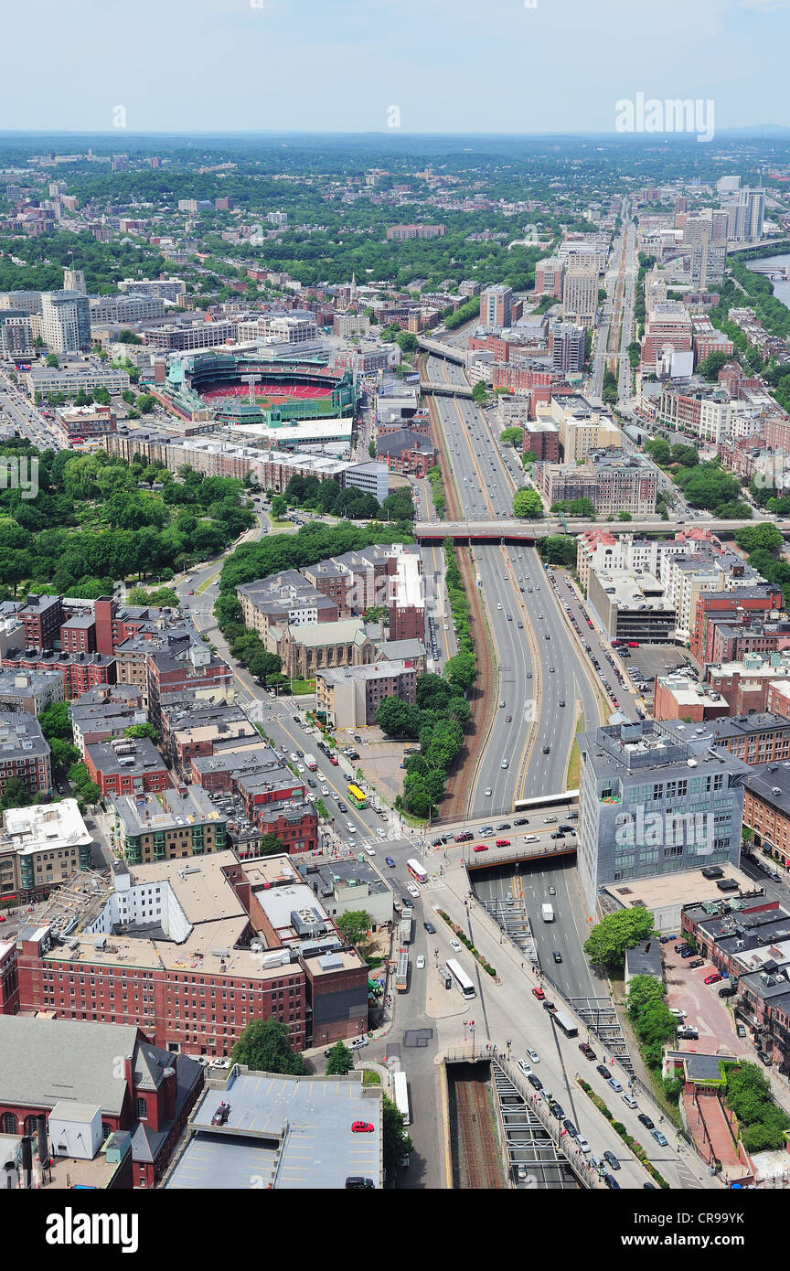 Boston city aerial view with urban buildings and highway Stock Photo ...