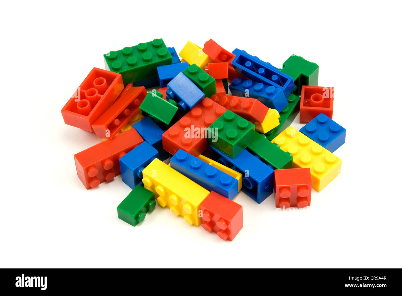 colorful plastic blocks over a white background Stock Photo - Alamy