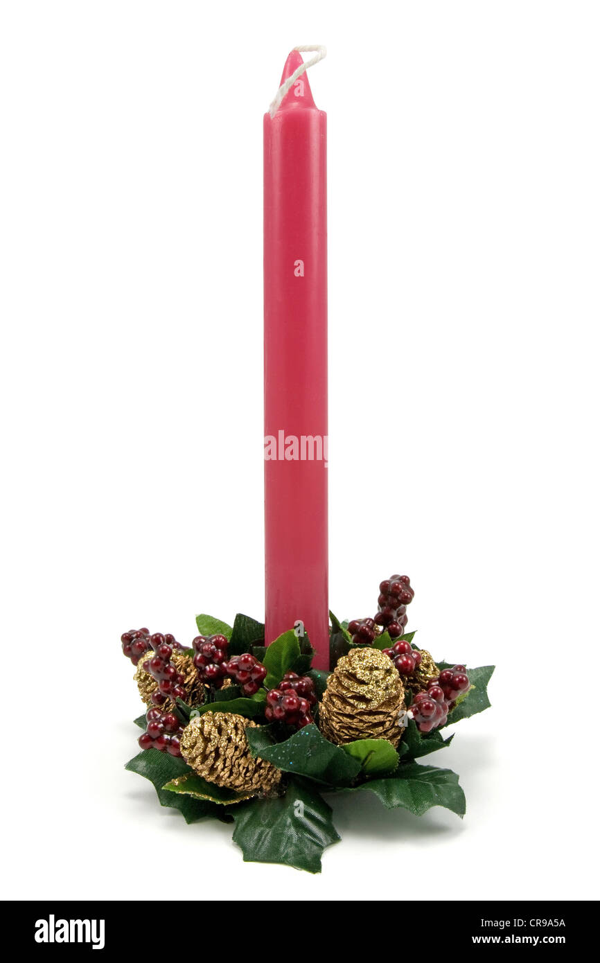 Traditional Christmas red candle on white background Stock Photo - Alamy