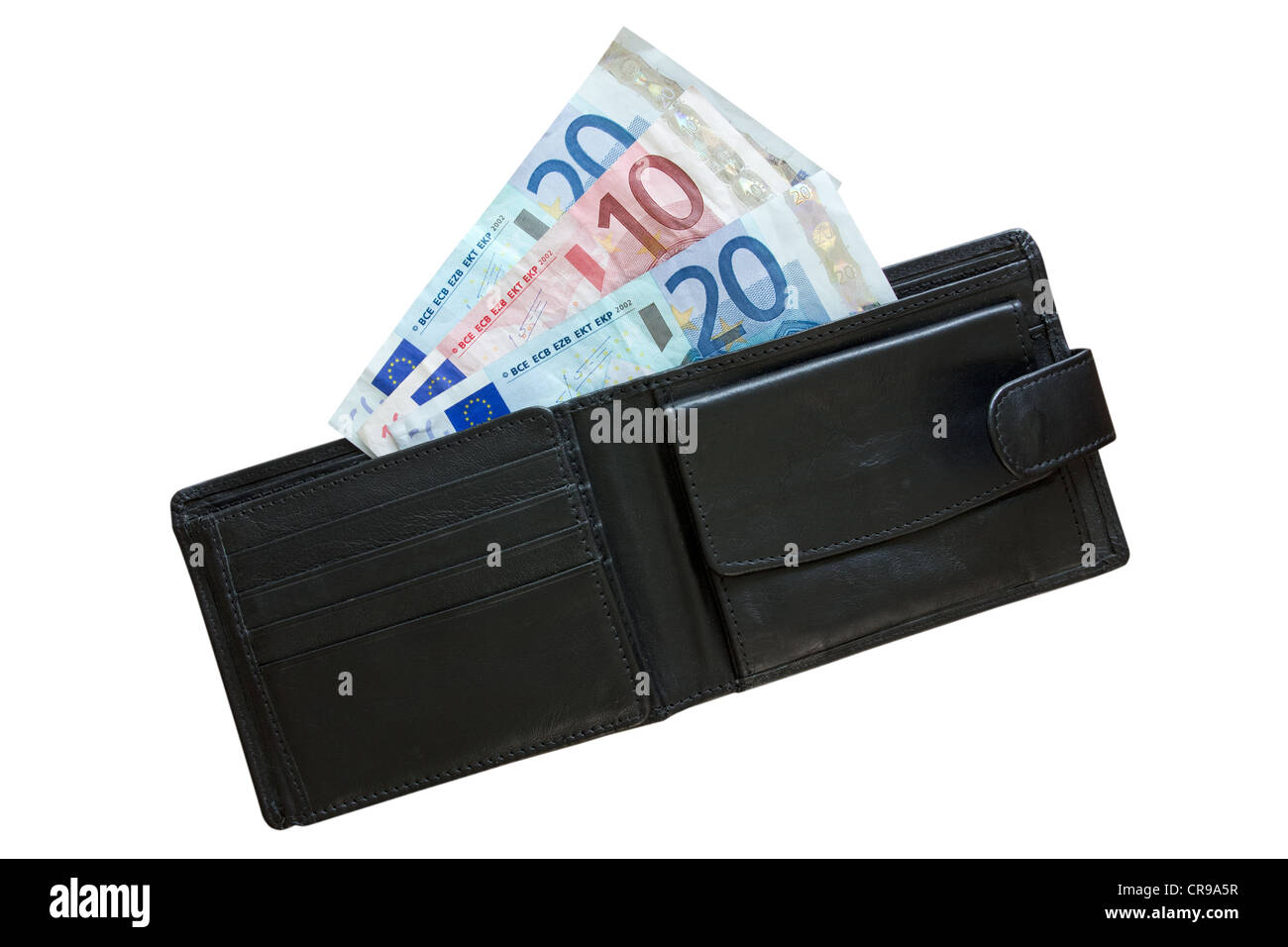 euros in leather wallet isolated on white background Stock Photo - Alamy