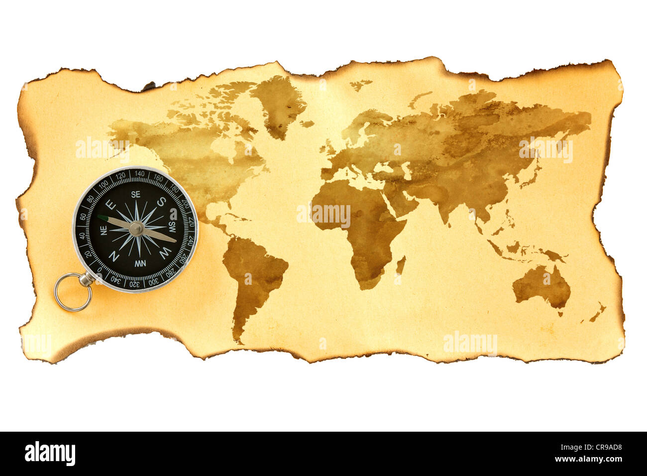 Old map with compass isolated on white background Stock Photo - Alamy