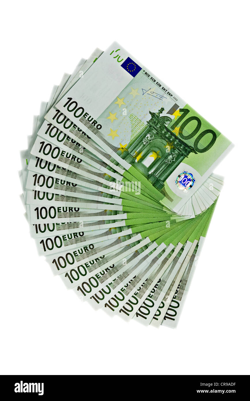 one hundred Euros banknotes on white background Stock Photo - Alamy