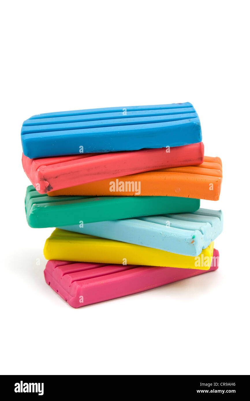 stack of color plasticine bricks on white background Stock Photo - Alamy