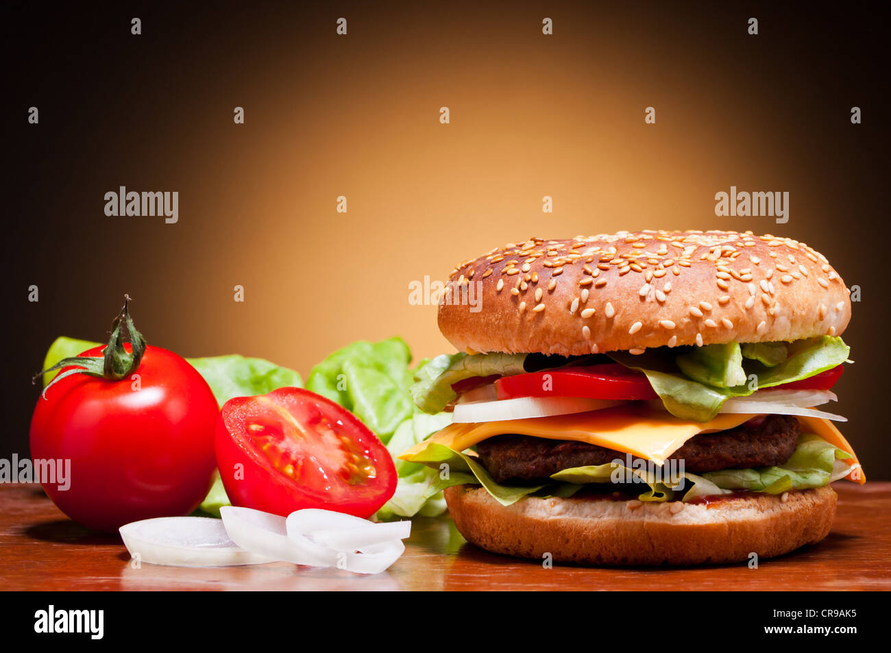 traditional hamburger and vegetables still life Stock Photo - Alamy