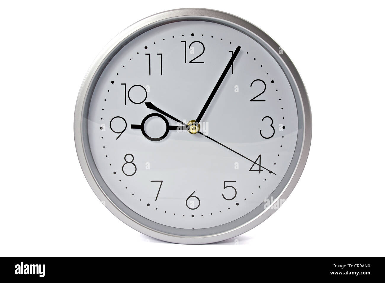 silver wall clock over a white background Stock Photo - Alamy