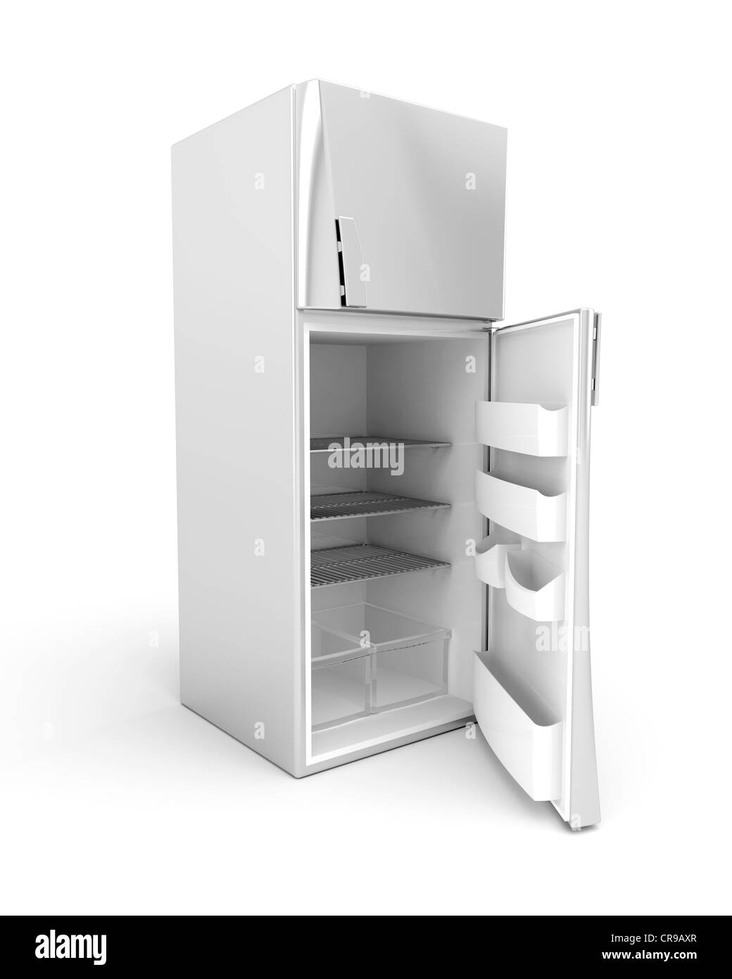Silver modern fridge with opened door. 3d image Stock Photo - Alamy