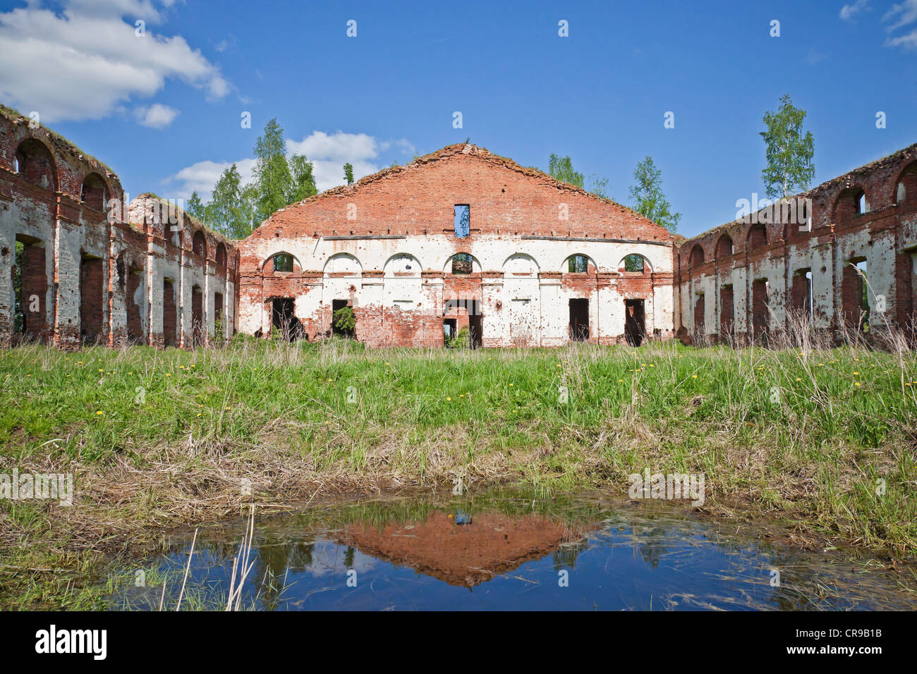 Abandoned Russian landmark: ruins of old military quarters. Was built ...