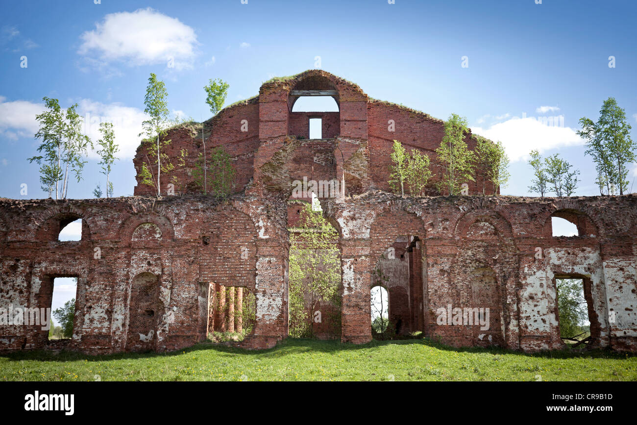 Abandoned Russian landmark: ruins of old military quarters. Was built ...