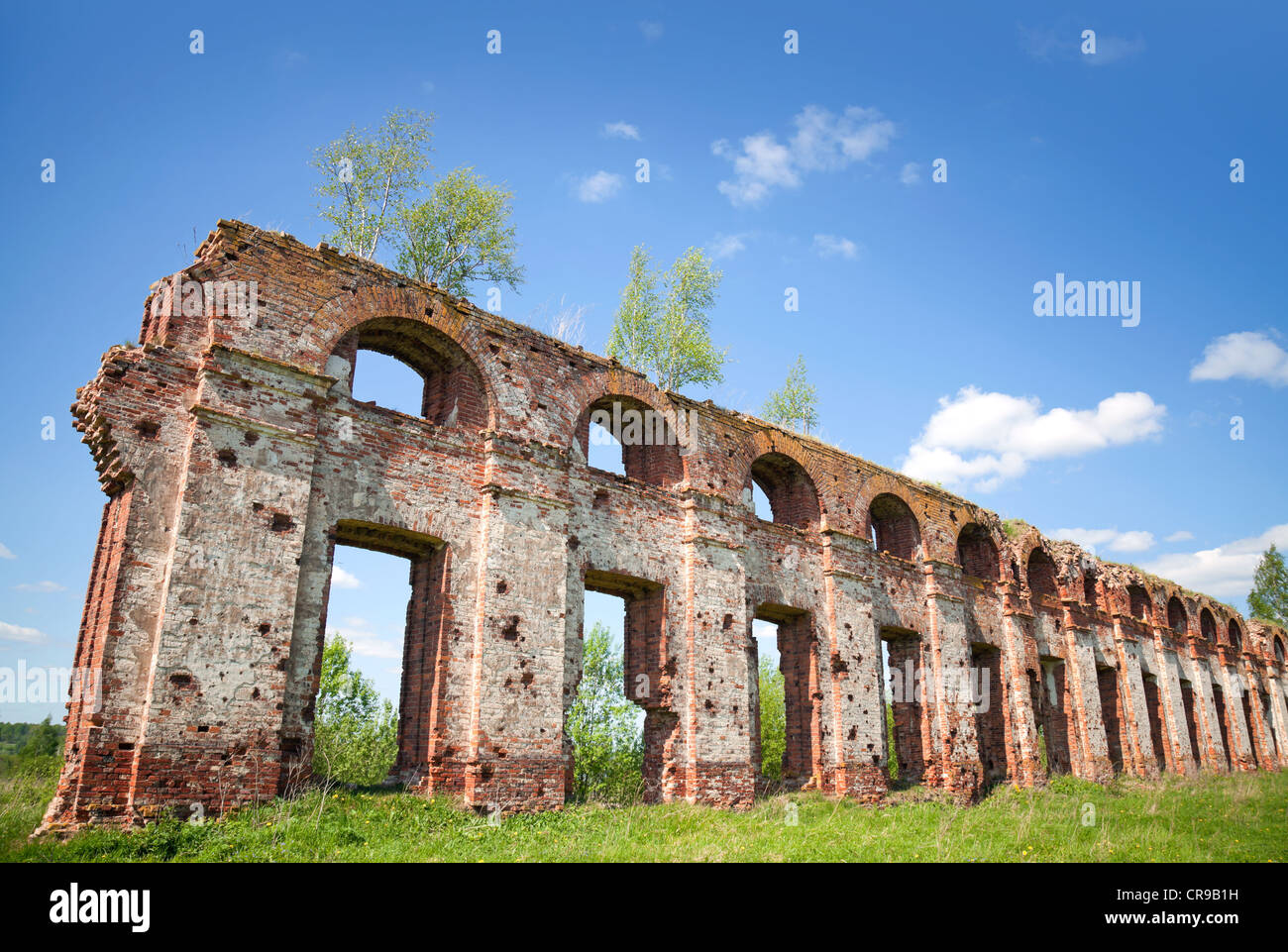 Abandoned Russian landmark: ruins of old military quarters. Was built ...