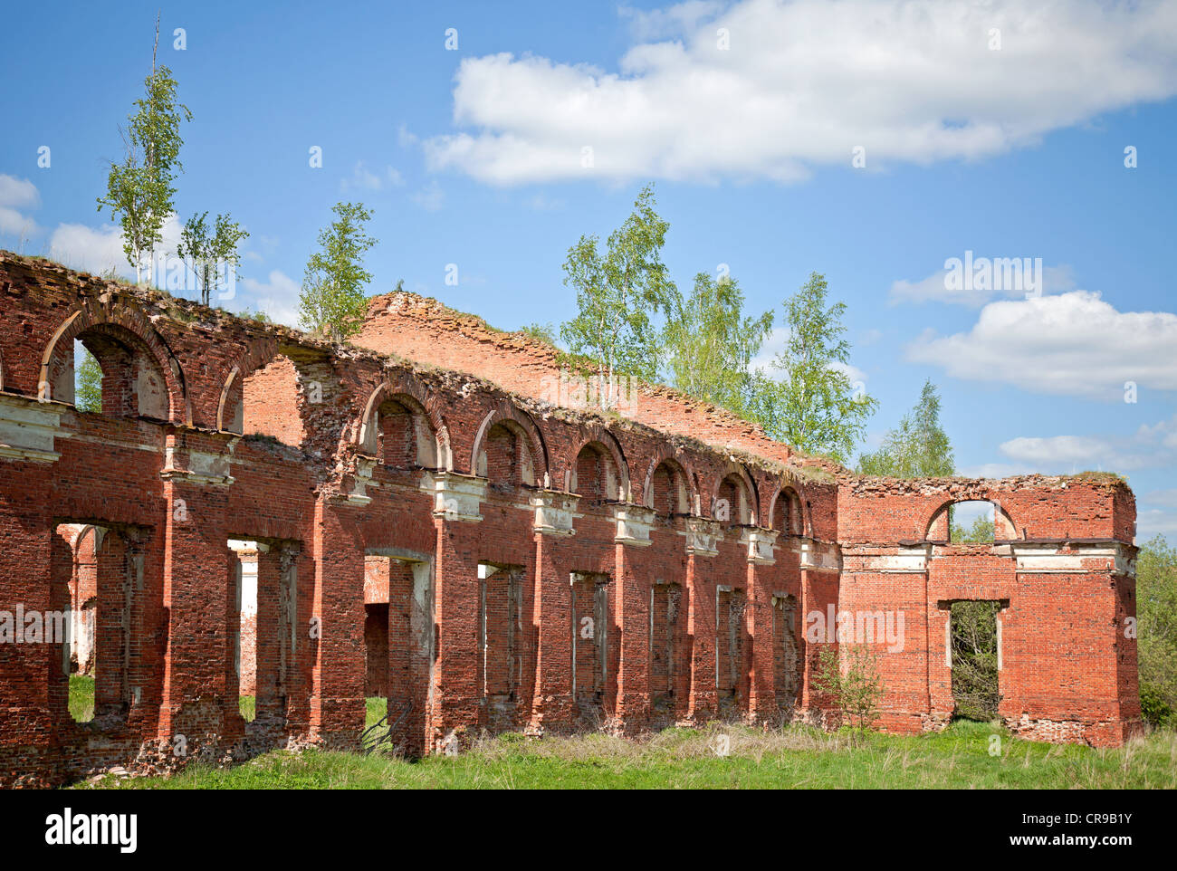Abandoned Russian landmark: ruins of old military quarters. Was built ...