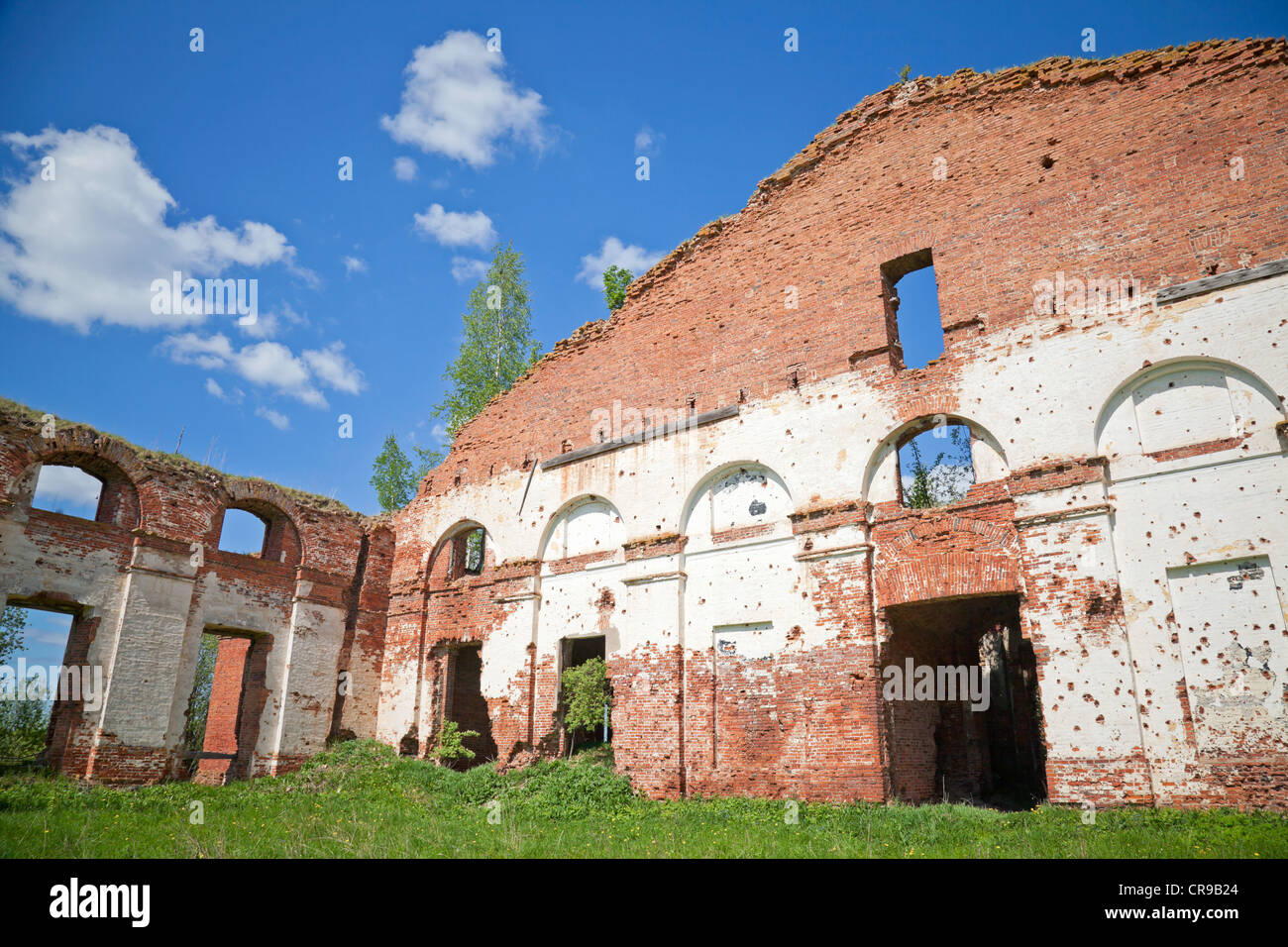 Abandoned Russian landmark: ruins of old military quarters. Was built ...