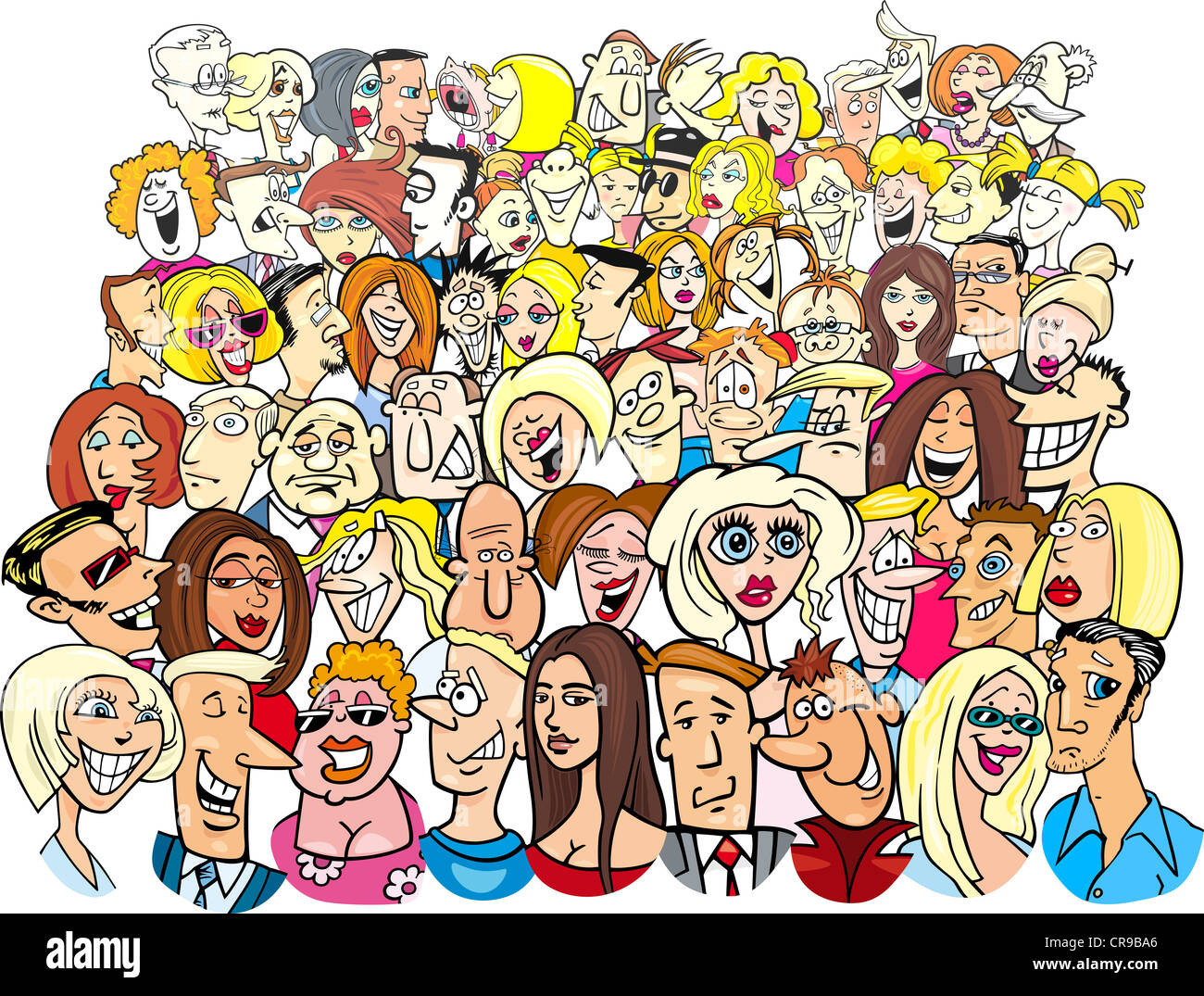 cartoon illustration of many different people in the crowd Stock Photo ...