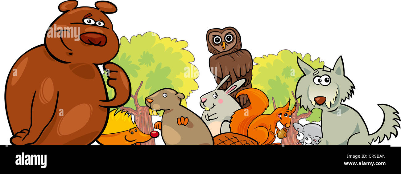 Cartoon illustration of Forest Animals header design Stock Photo - Alamy