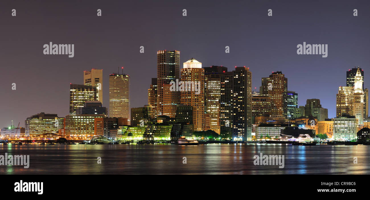 Urban city night scene panorama from Boston Massachusetts Stock Photo ...