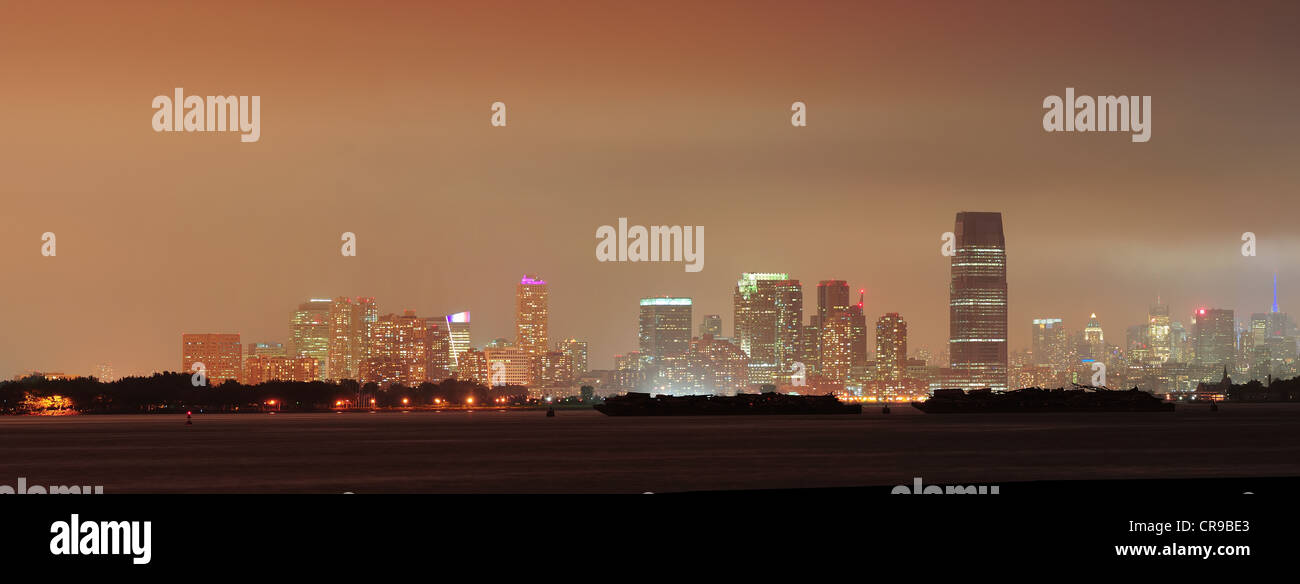 New Jersey skyline at night with skyscrapers over Hudson River Stock ...
