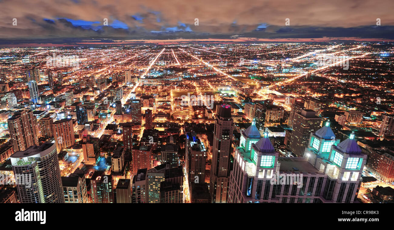 Chicago urban skyline panorama aerial view with skyscrapers and cloudy ...