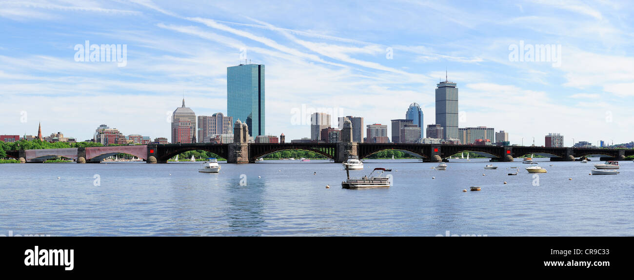 Boston Charles River panorama with urban city skyline skyscrapers and ...