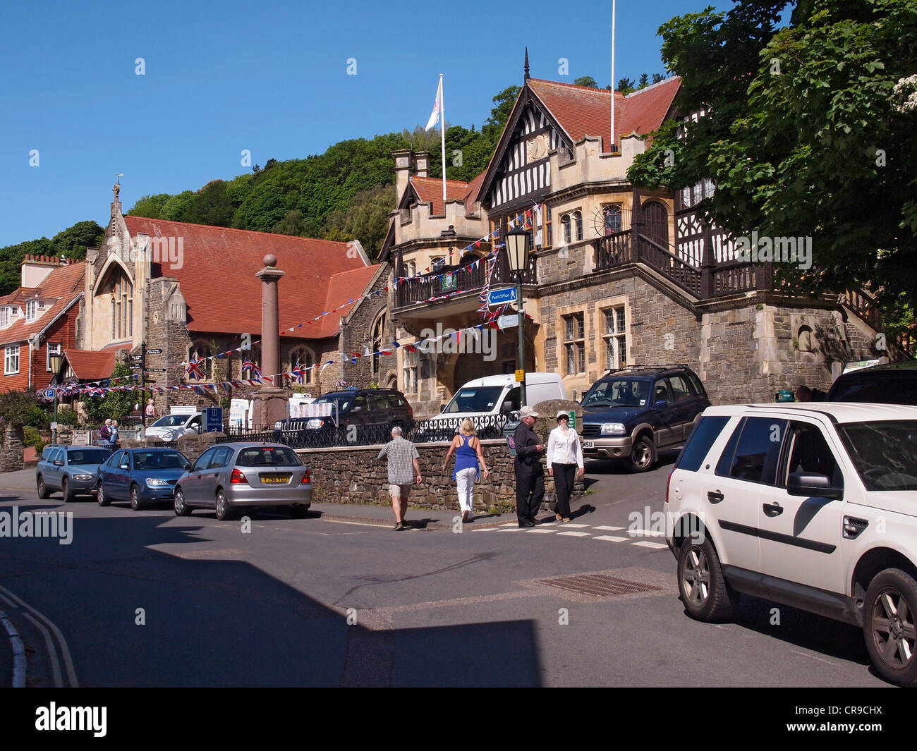 Colorful image of the town hall and Church in Lynton North Devon shot ...