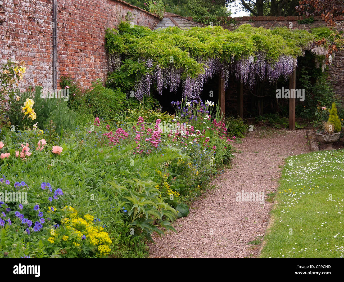 Dunster community gardens behind the church showing the gardens ...